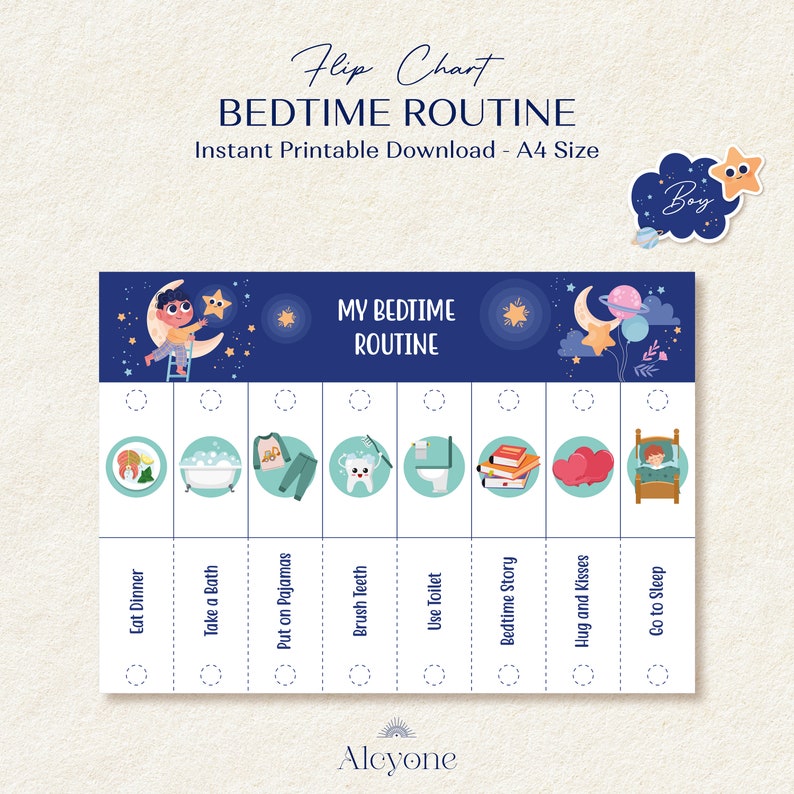 Kids Bedtime Routine Chart, Printable Folding Flip Chart for Evening ...
