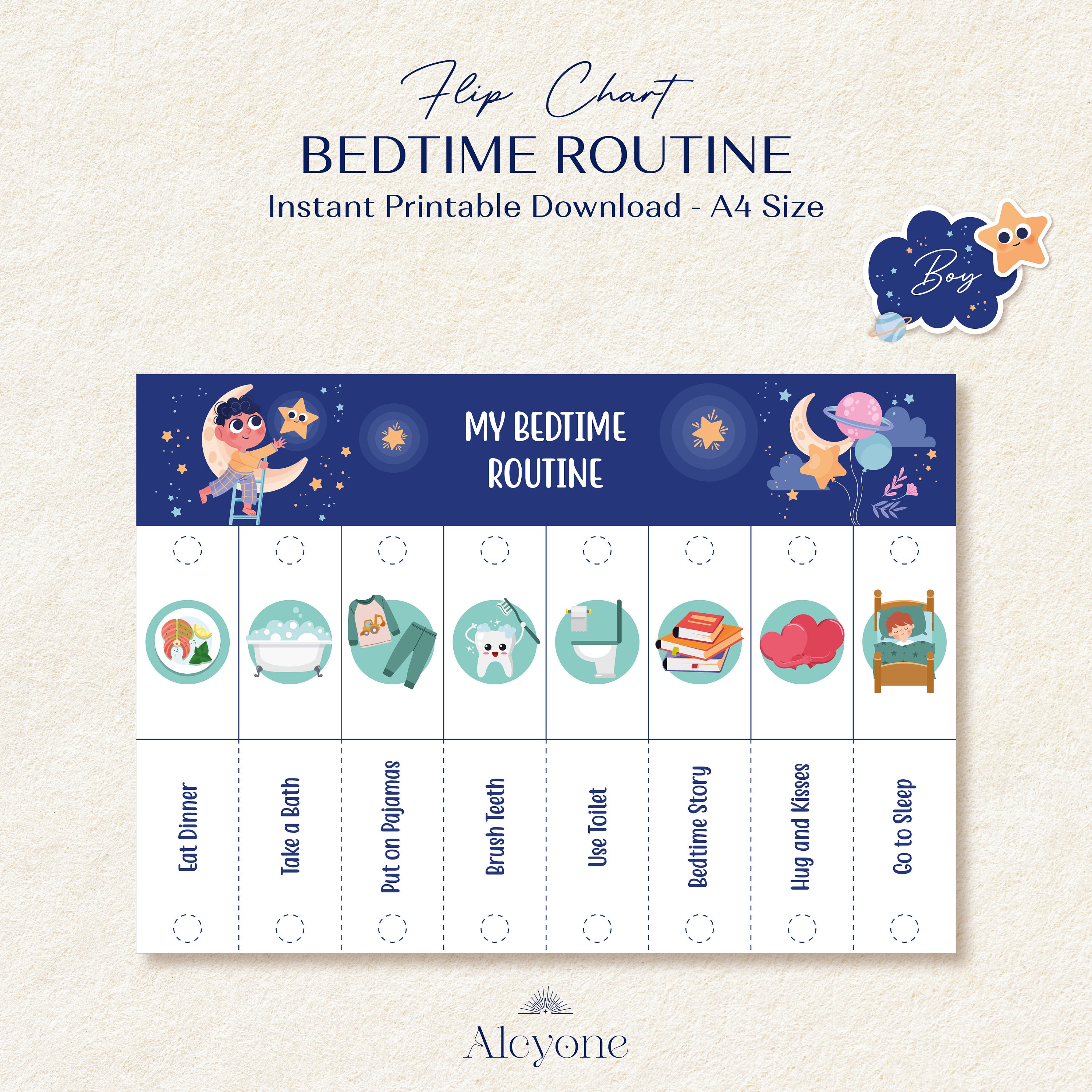 Kids Bedtime Routine Chart, Printable Folding Flip Chart for Evening ...
