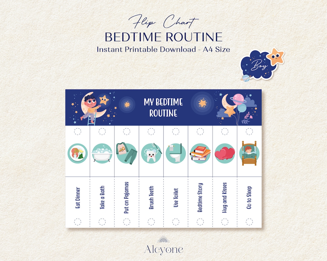 Kids Bedtime Routine Chart, Printable Folding Flip Chart for Evening ...