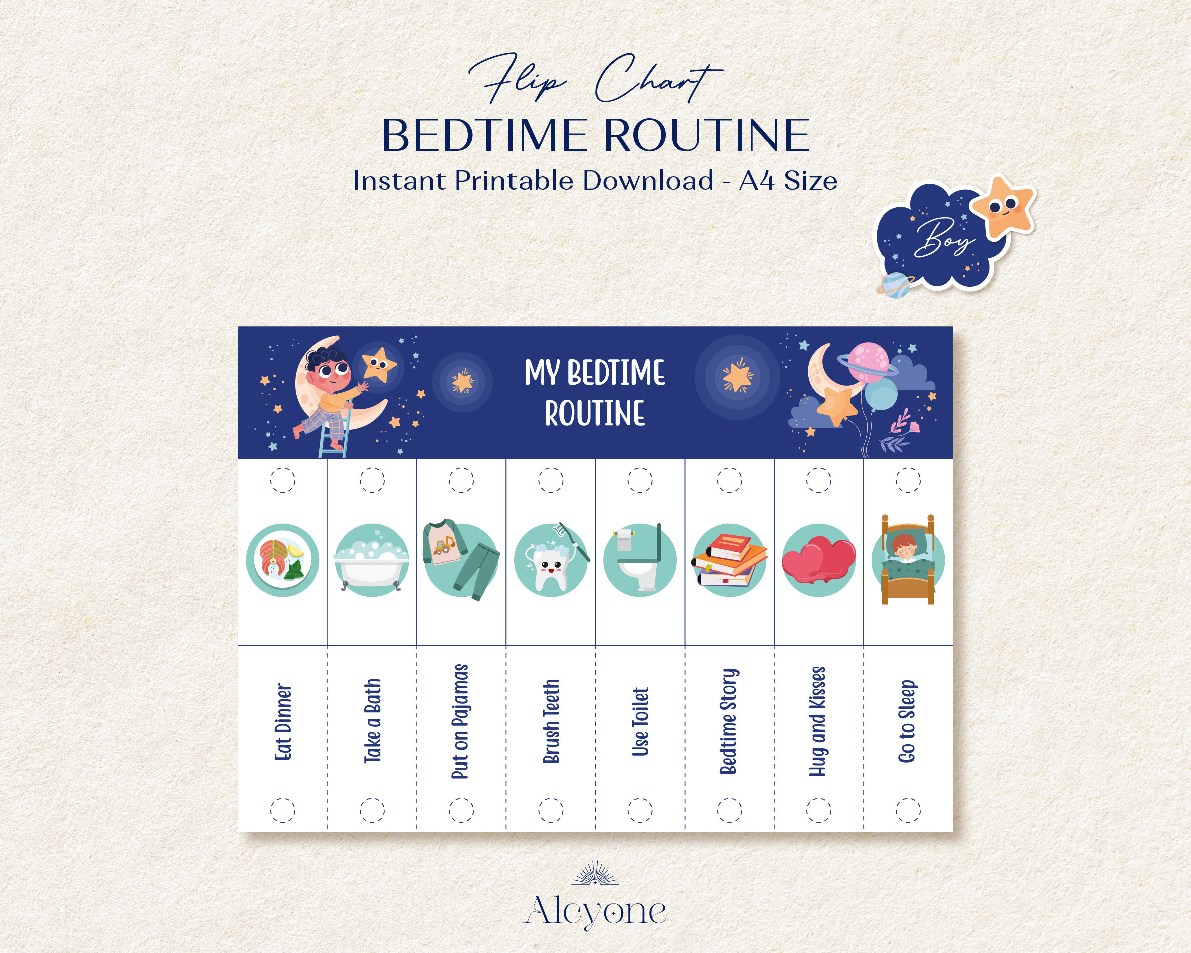 Kids Bedtime Routine Chart, Printable Folding Flip Chart for Evening ...