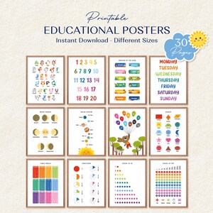 Set of 30 Educational Posters for Kids, Printable Learning Wall Art for ...