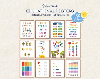 Set of 8 Educational Posters for Kids, Printable Learning Wall Art for ...