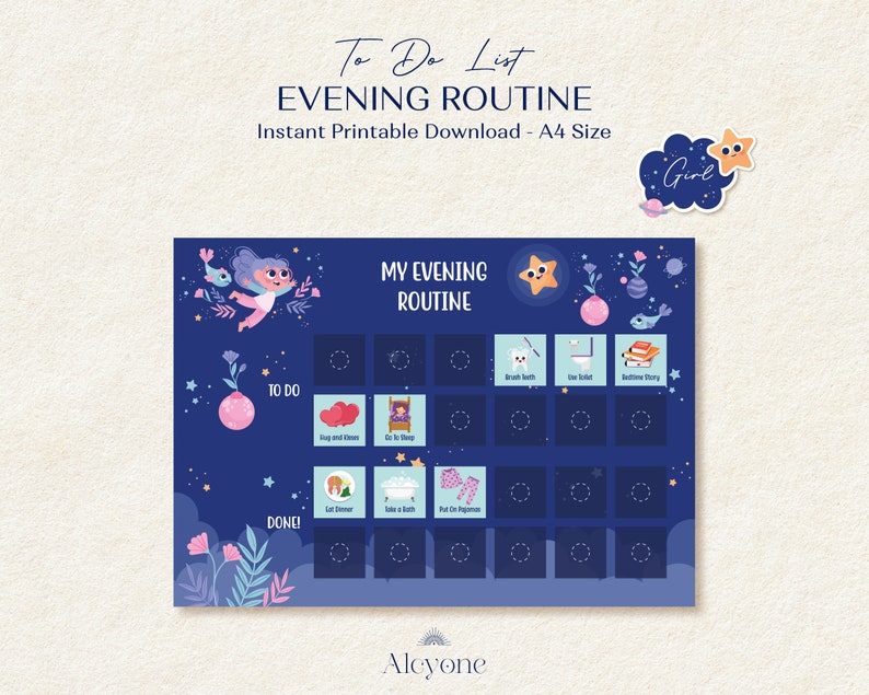 Kids Evening Routine Chart, Printable Bedtime Checklist, Night Visual ...