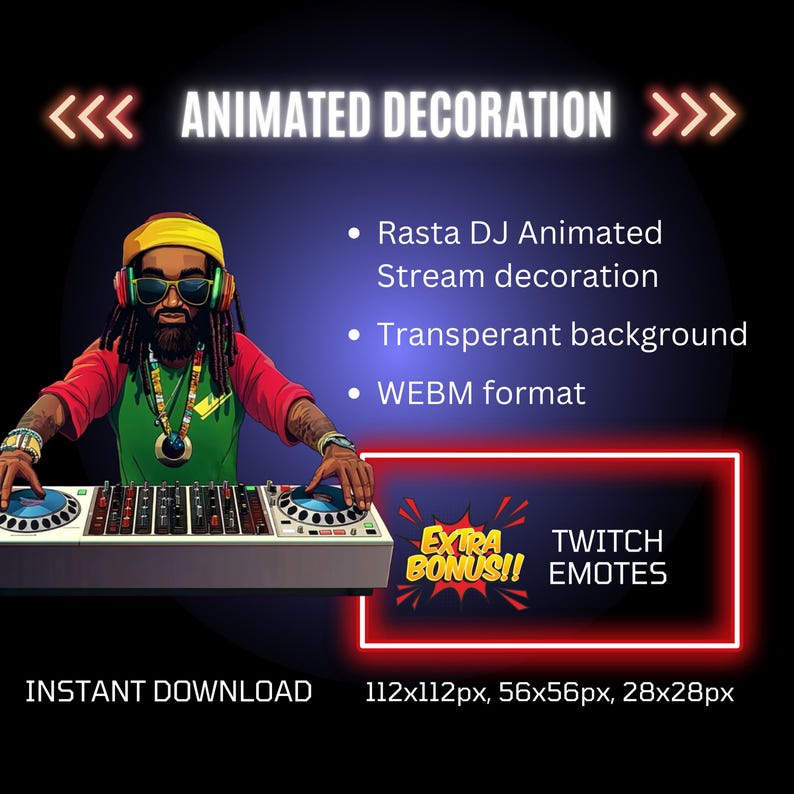 Rasta Man DJ Stream Decoration, Twitch Animated Overlay, Twitch ...