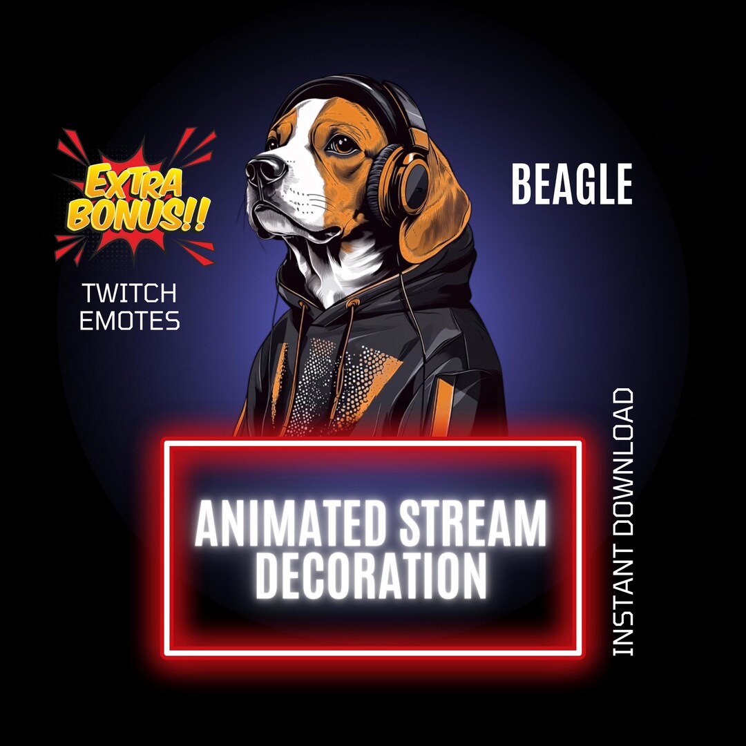 Beagle Listening to Music Stream Decoration, Twitch Animated Overlay ...