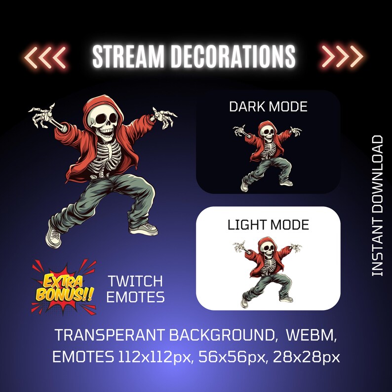 5 Halloween Skeleton Stream Decorations, Animated Overlays, Twitch ...