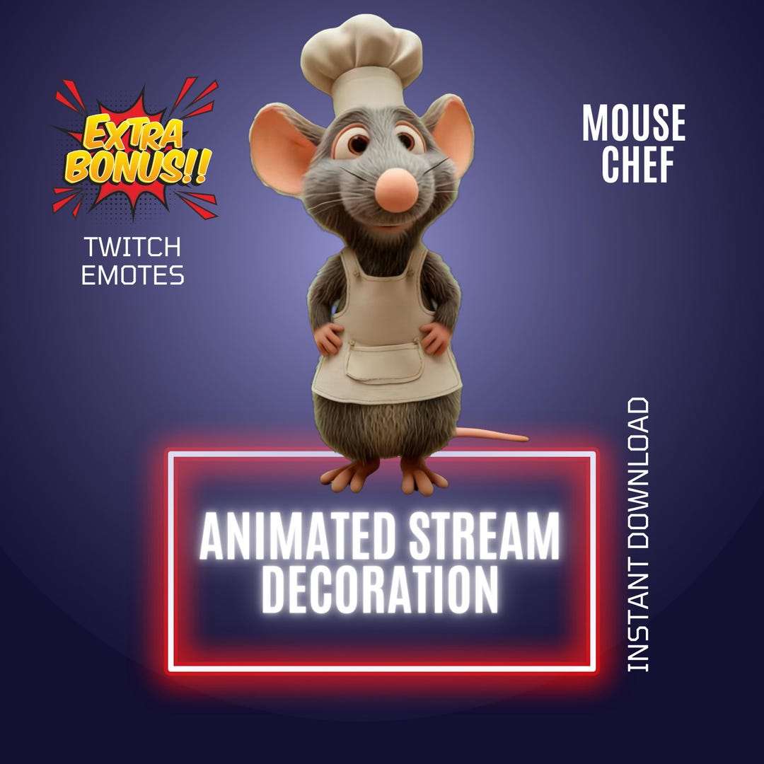 Animated Mouse Chef Twitch Cooking Stream Decor, Overlay & Emote Bundle ...
