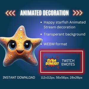 Happy Starfish Kawaii Stream Decoration, Twitch Animated Overlay, Funny ...