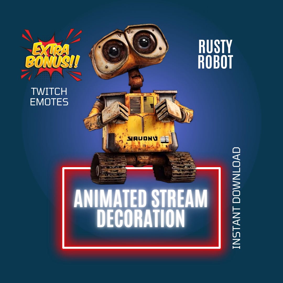 Rusty Robot Stream Decoration, Twitch Animated Overlay, Cute Twitch ...