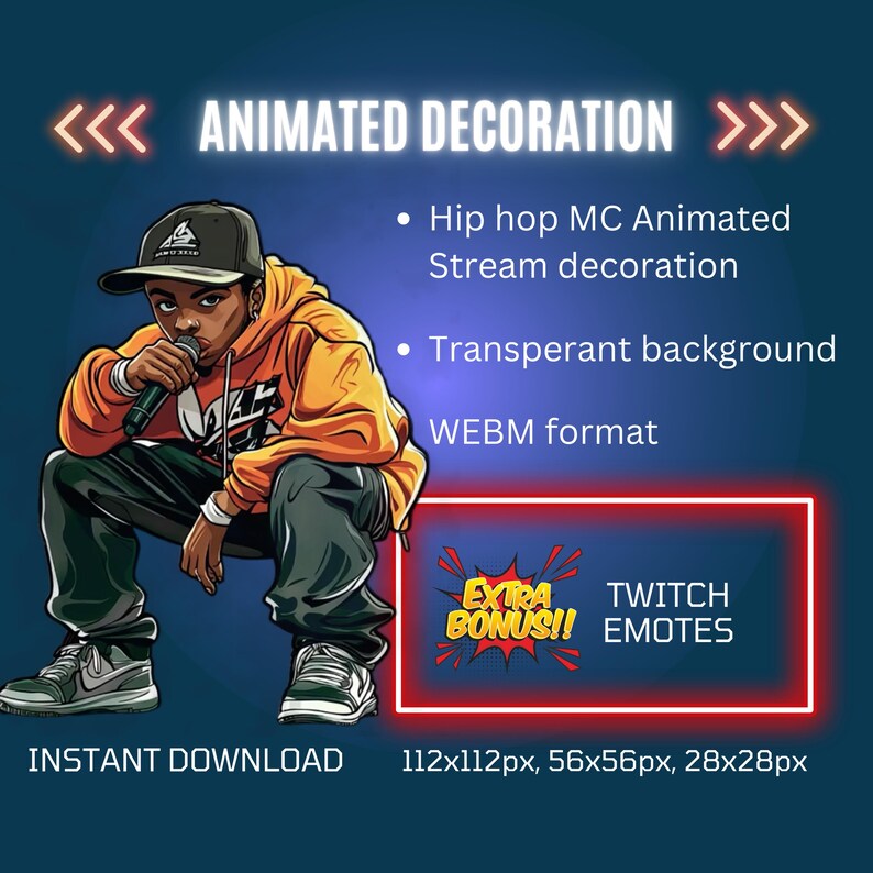 Animated Hip Hop MC Twitch Music Stream Decor, Rapper Overlay & Emote ...