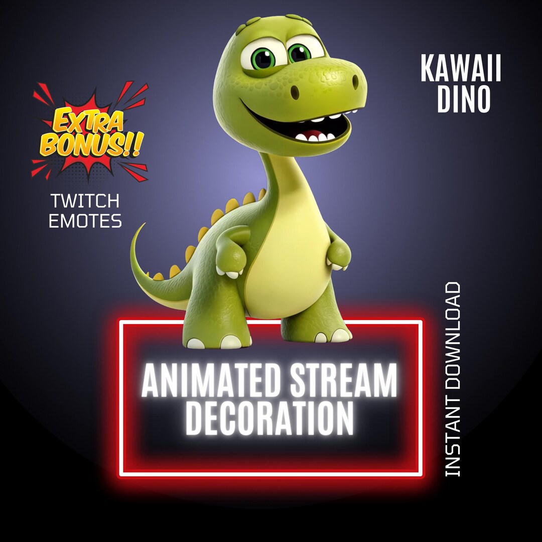 Kawaii Dino Twitch Stream Animated Decor, Dinosaur Overlay & Emote ...