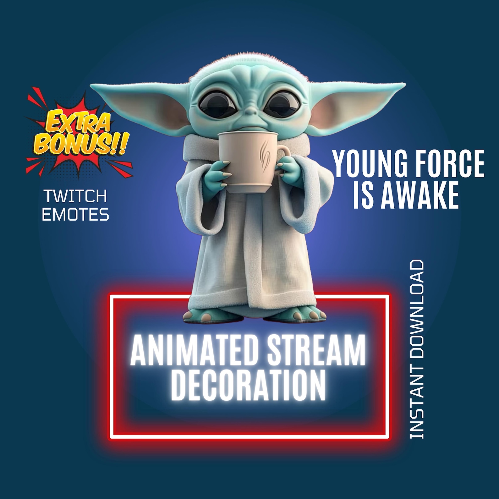 Animated Baby Yoda Twitch Morning Stream Decor, Overlay & Emote Bundle ...
