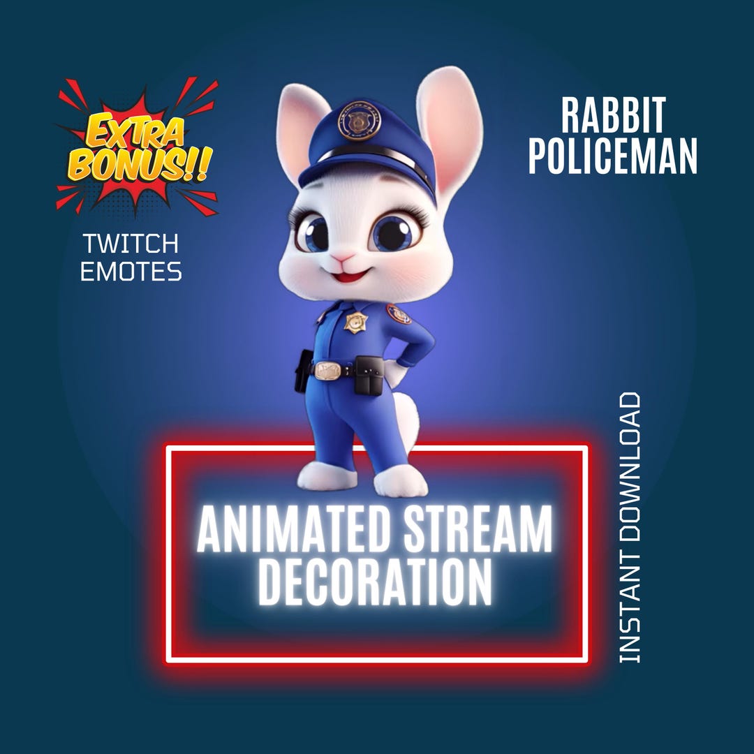 Policeman Rabbit Stream Decoration, Twitch Animated Overlay, Cute ...