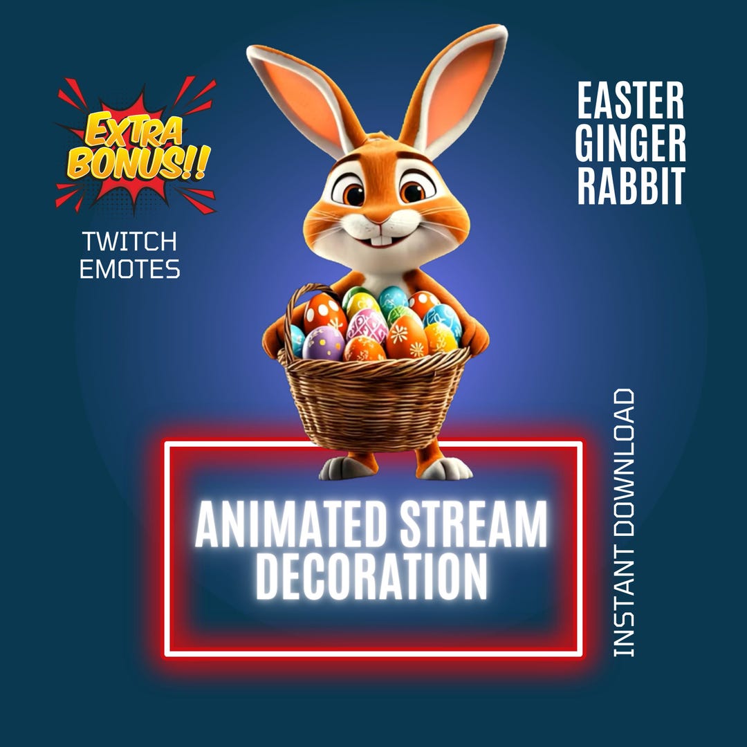 Easter Ginger Rabbit Animated Twitch Stream Decor, Funny Overlay ...