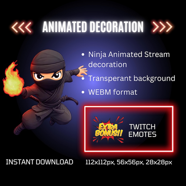 Black Ninja Fire Streamer Decoration: Animated Twitch Overlay & Emote ...