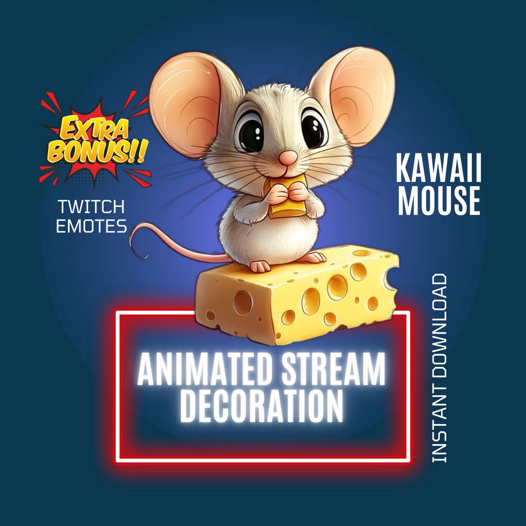 Animated Mouse Twitch Stream Decor, Kawaii Overlay & Emote Bundle ...
