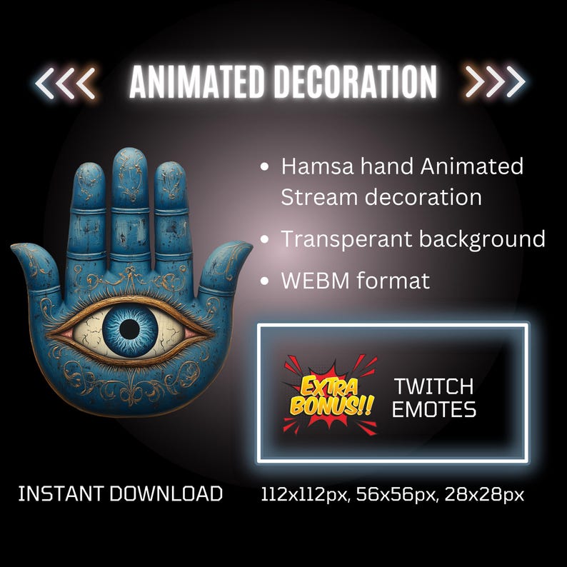 Hamsa Hand Twitch Stream Animated Overlay, Bonus Emote, Mystical Decor ...