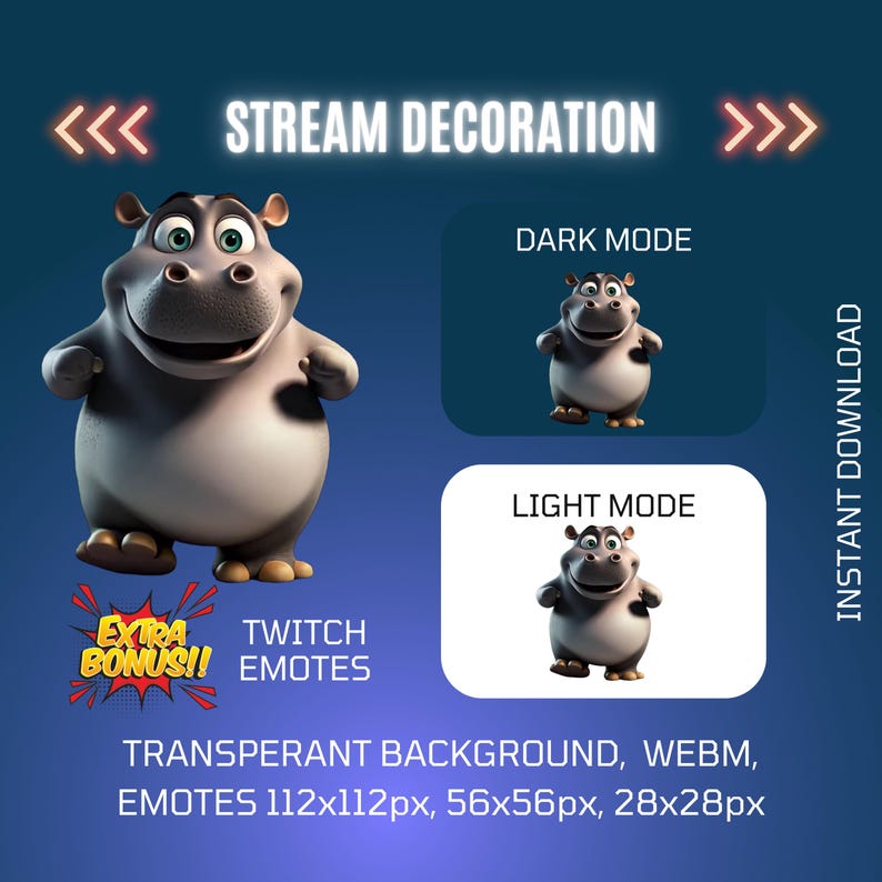 Dancing Hippo Twitch Animated Stream Decoration, Funny Overlay & Emote ...