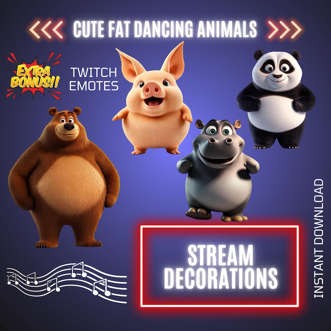 4 Animated Fat Dancing Animals Twitch Stream Decorations, Kawaii ...