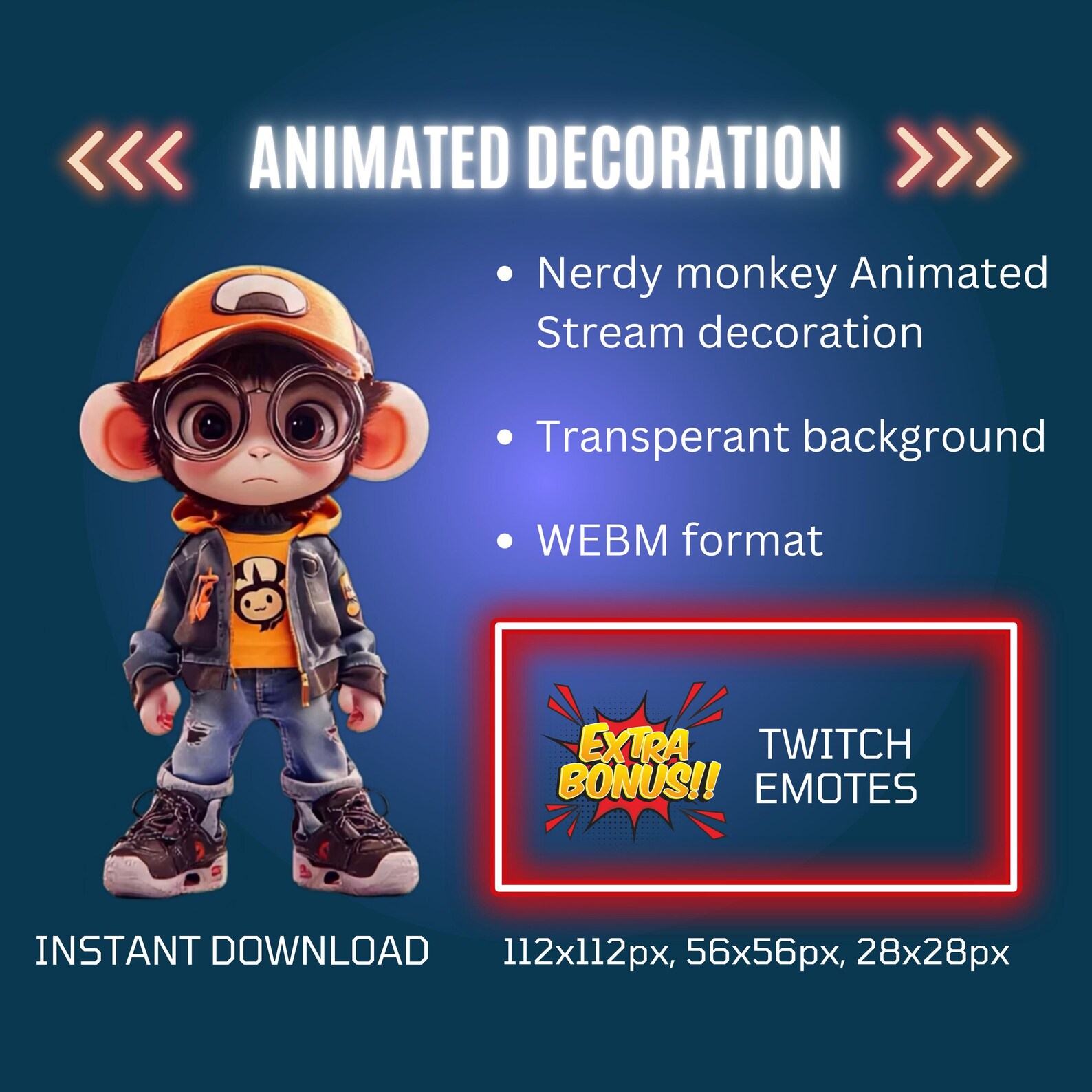 Animated Nerdy Monkey, Twitch Scientific Stream Decor, Overlay & Emote ...