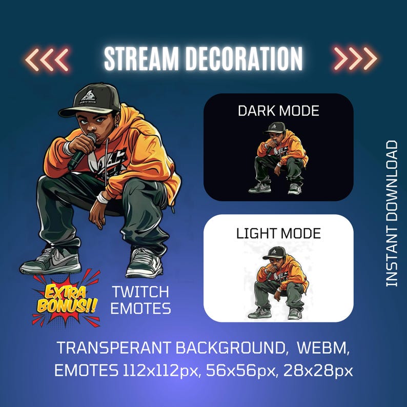 Animated Hip Hop MC Twitch Music Stream Decor, Rapper Overlay & Emote ...