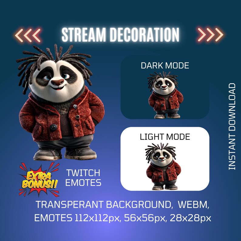 Rasta Panda Twitch Animated Stream Decor, Urban Style Panda Animated ...