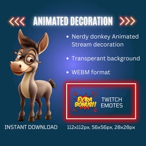 Happy Cartoon Nerdy Donkey Stream Decoration, Twitch Animated Overlay ...