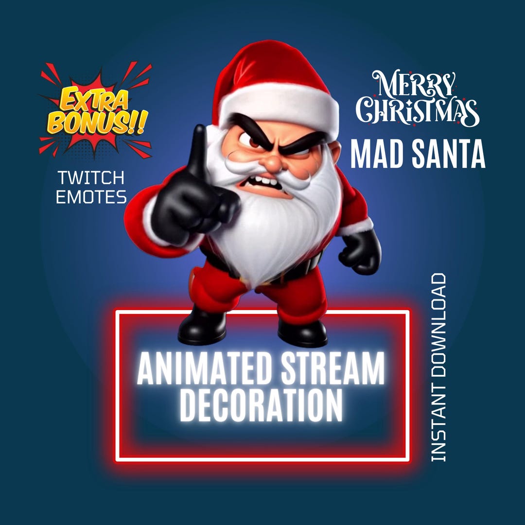 Animated Mad Santa Twitch Christmas Stream Decor, Xmas Funny Overlay ...