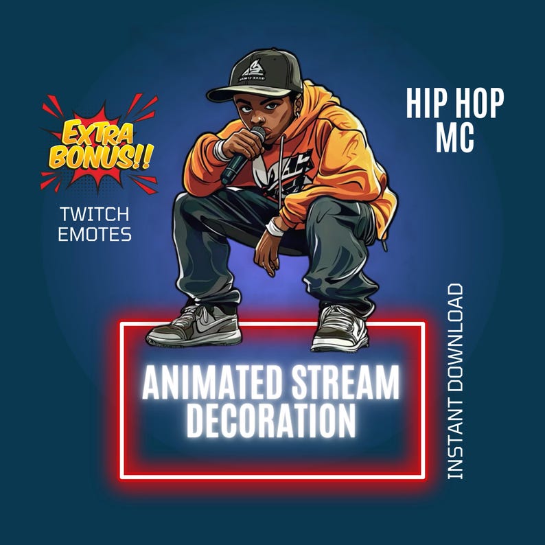 Animated Hip Hop MC Twitch Music Stream Decor, Rapper Overlay & Emote ...