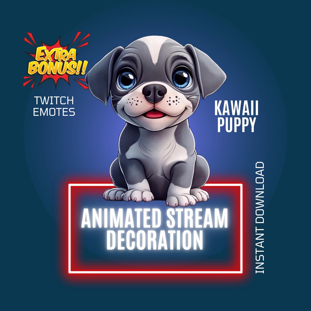 Kawaii Puppy Twitch Stream Animated Decoration, Dog Overlay, Bonus ...
