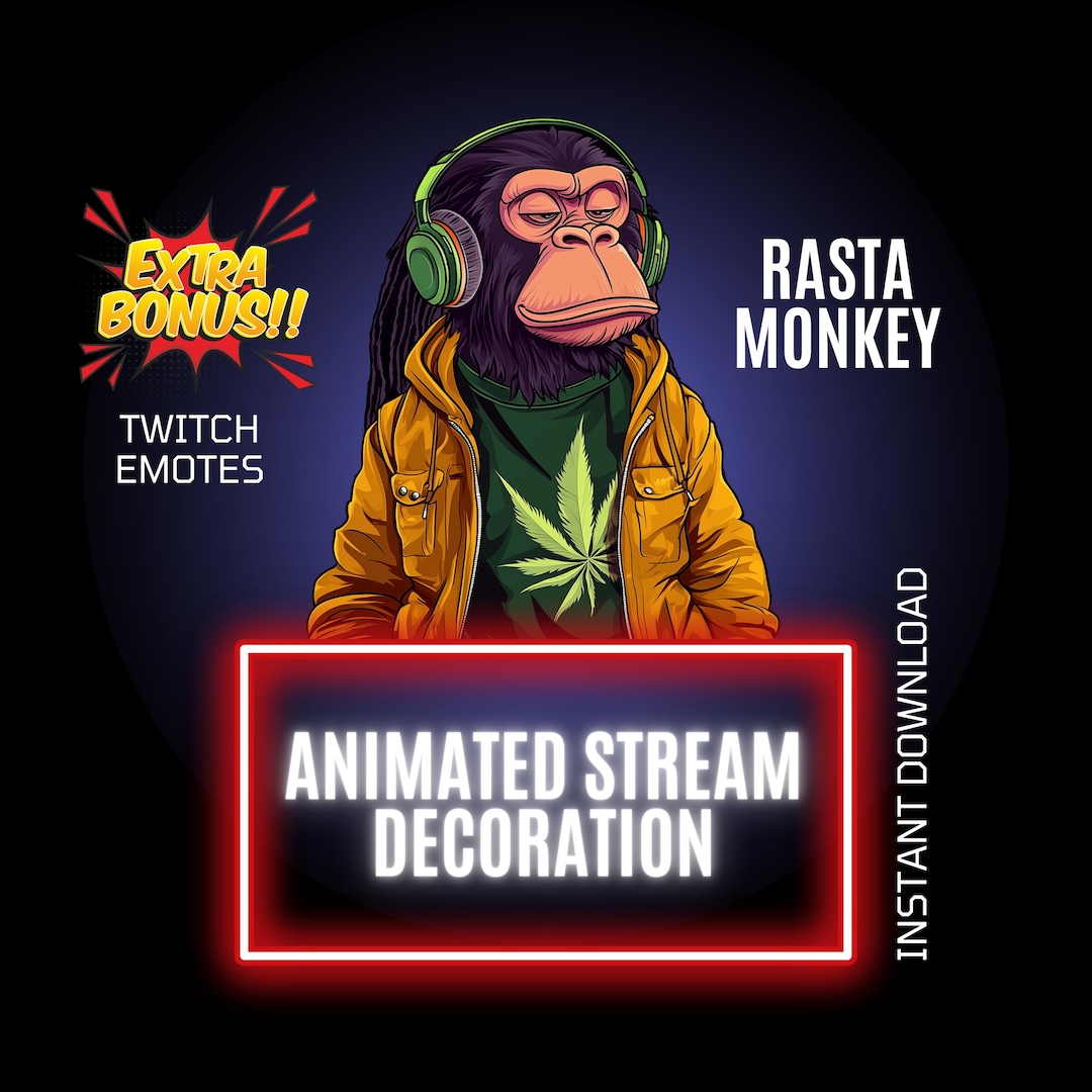 Rasta Monkey Stream Decoration, Twitch Animated Overlay, Twitch ...