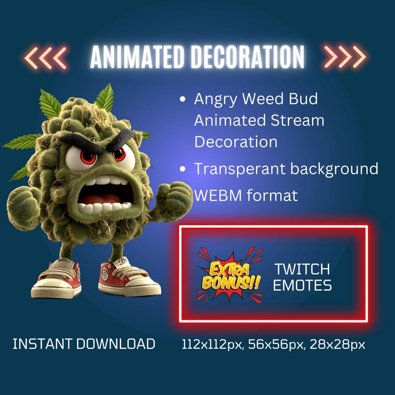 Twitch Stream Animated Decor Angry Weed Bud, 420 Twitch Animated ...