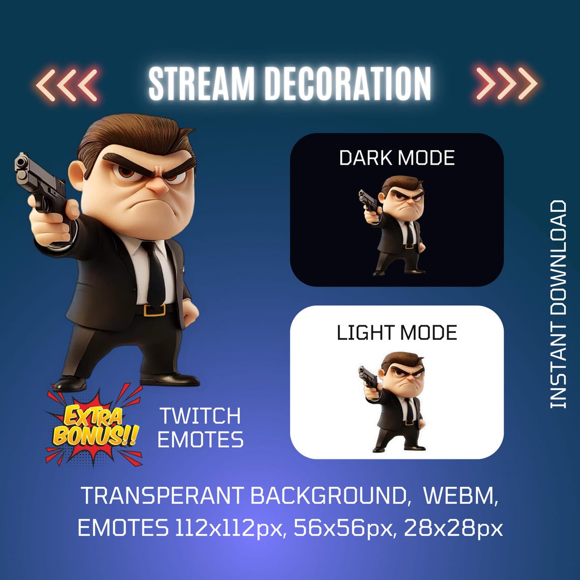 Angry Mobster Stream Decoration, Gunman Twitch Animated Overlay, Twitch ...