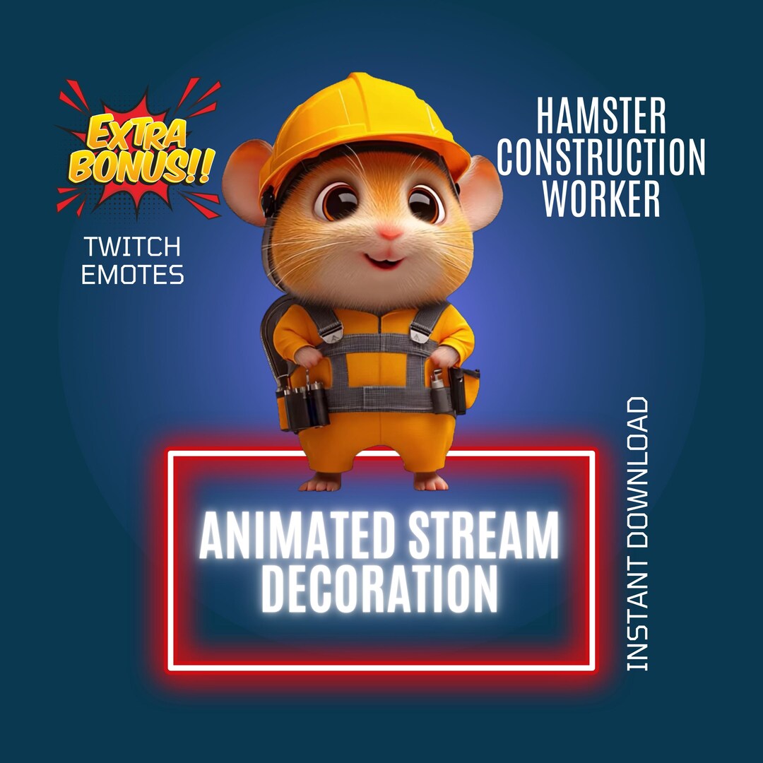 Hamster Construction Worker DIY Stream Decoration, Twitch Animated ...