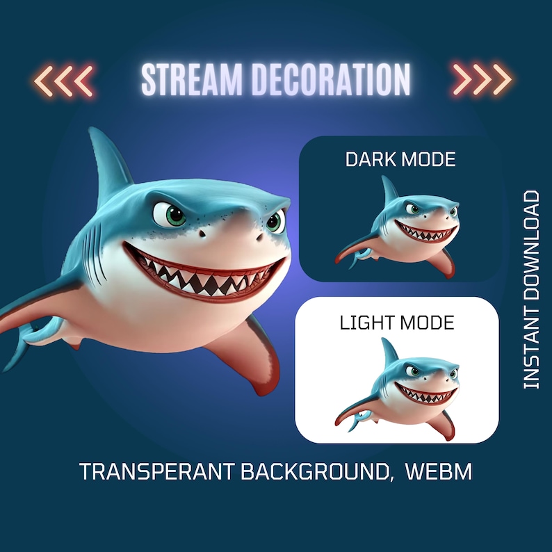 Animated Shark Twitch Adventure Stream Decor, Gaming Overlay, WEBM ...