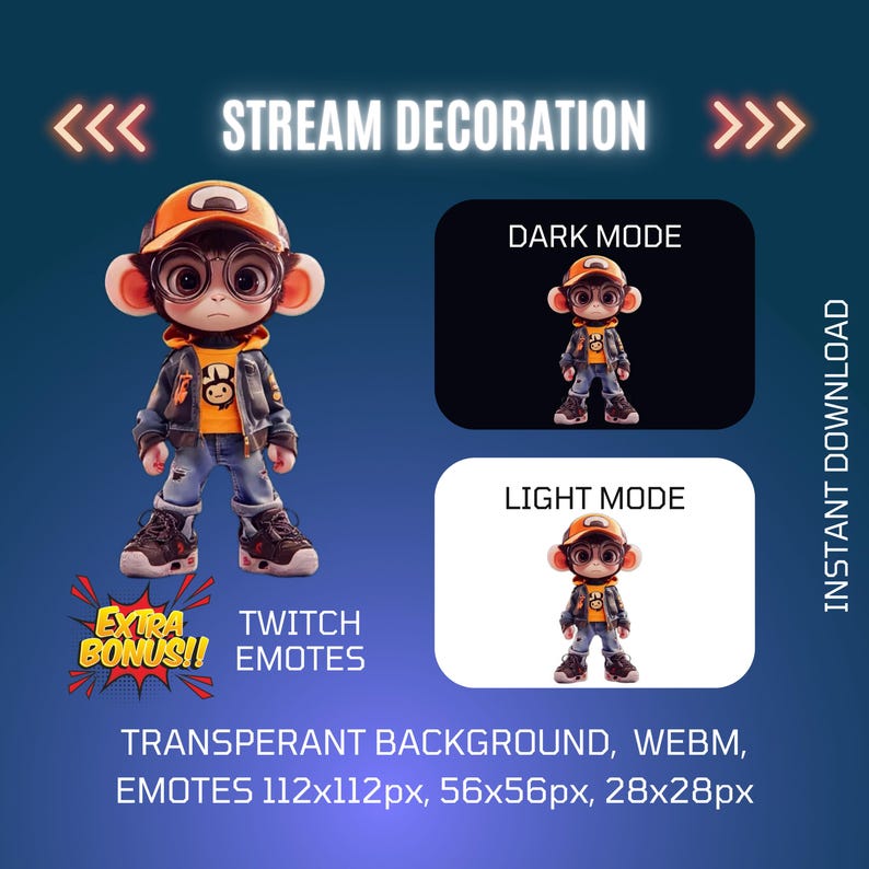 Happy Cartoon Nerd Monkey Kawaii Stream Decoration, Twitch Animated ...