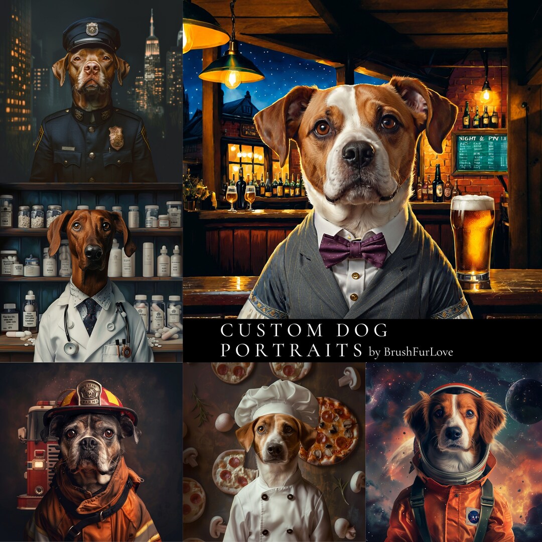 Bartender Dog Uniform, Custom Digital Dog Portrait, Personalised Dog ...