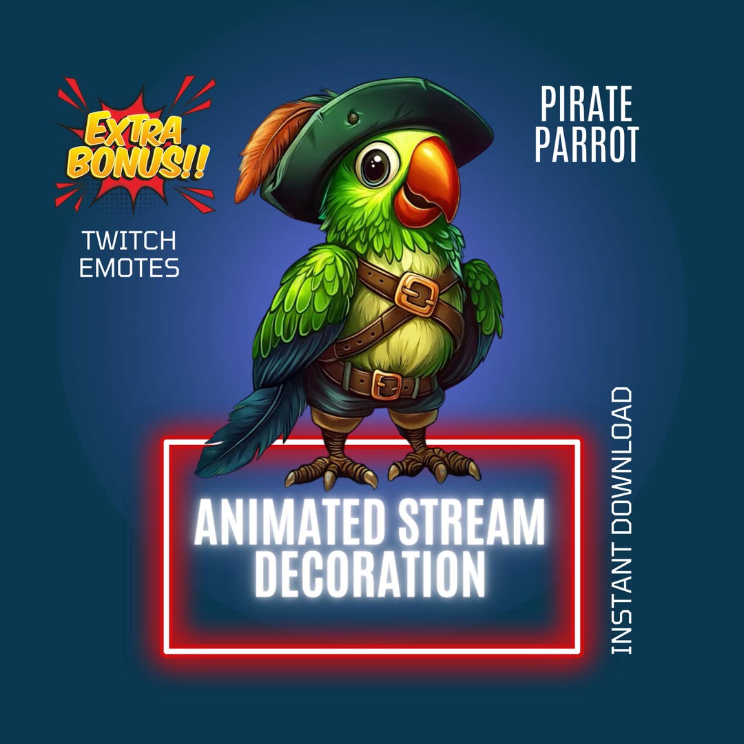 Animated Parrot Pirate Twitch Gaming Stream Decor, Overlay & Emote ...