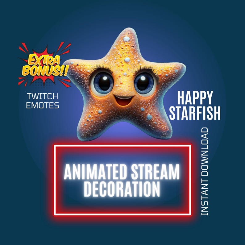 Happy Starfish Kawaii Stream Decoration, Twitch Animated Overlay, Funny ...