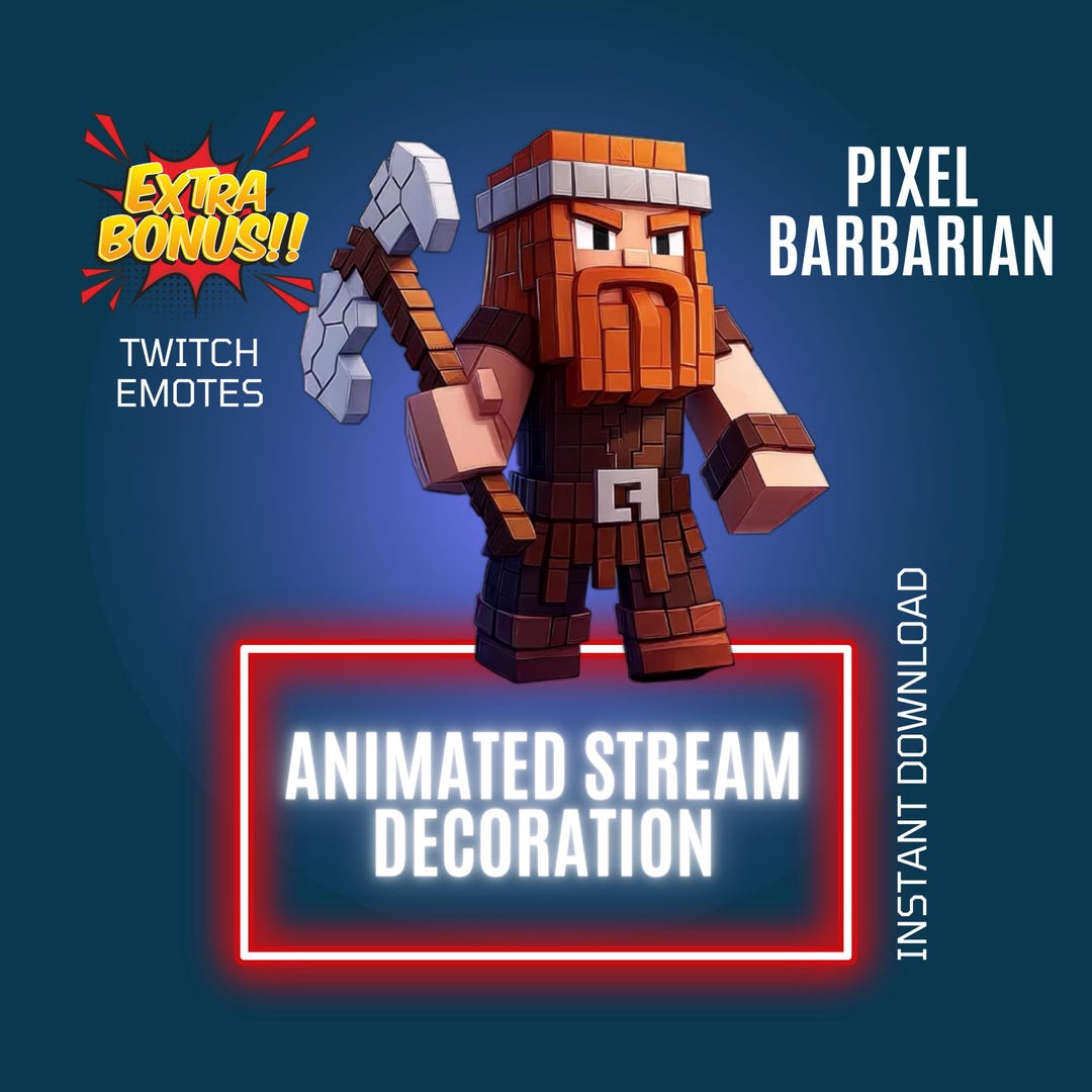 Animated Pixelated Barbarian Twitch Gaming Stream Decor, Overlay ...