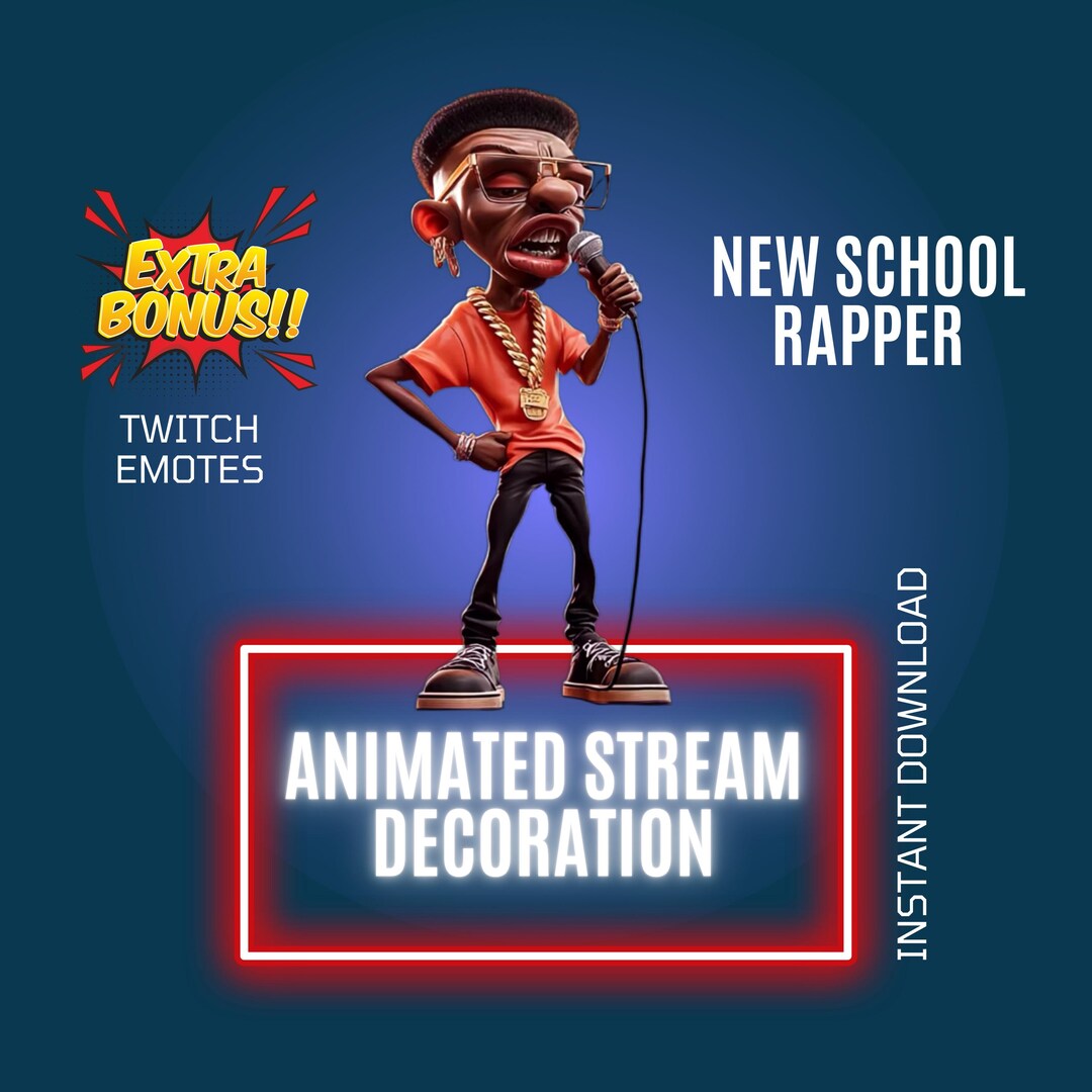 Cartoon Rapper Stream Decoration, Twitch Animated Overlay, Rap Twitch ...