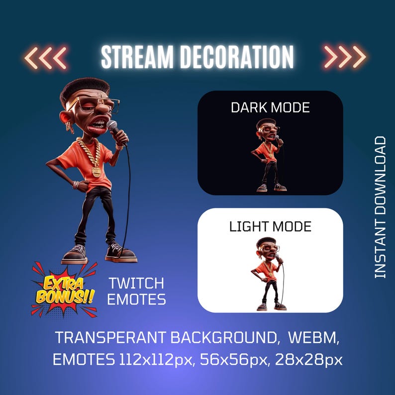 Cartoon Rapper Stream Decoration, Twitch Animated Overlay, Rap Twitch ...