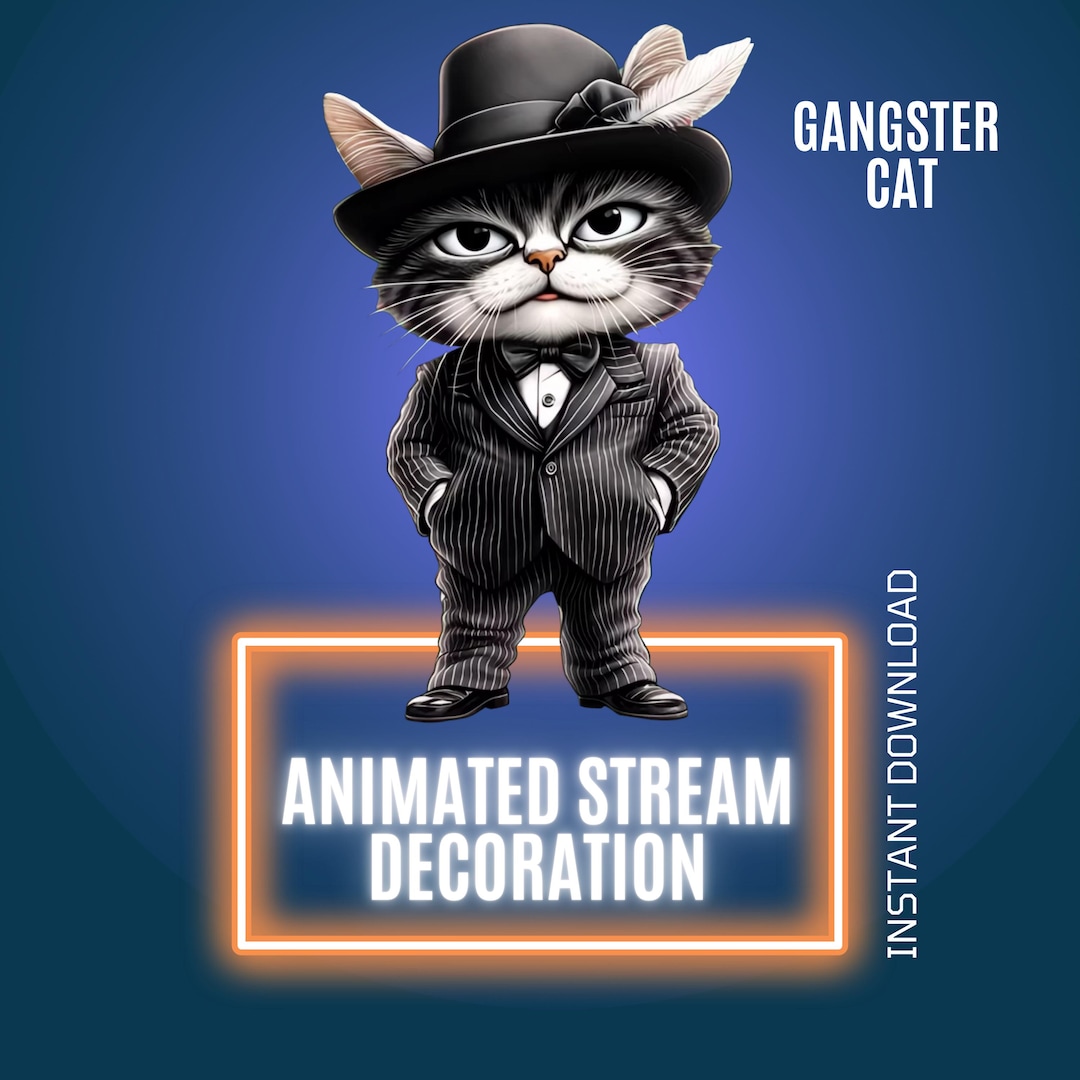 Gangster Animated Cat Twitch Stream Decor, Mobster Gaming Overlay, WEBM ...