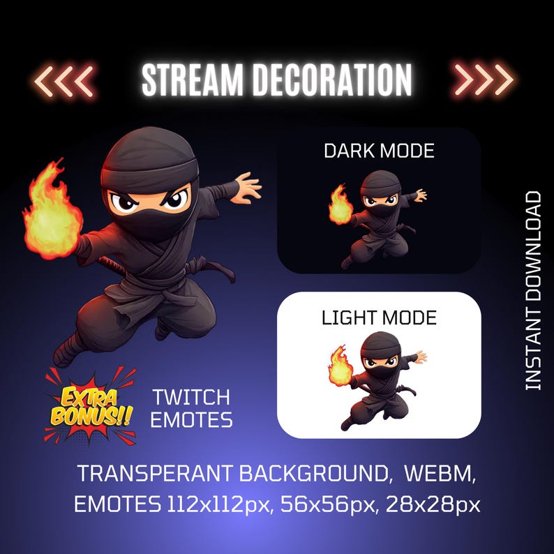 Black Ninja Fire Streamer Decoration: Animated Twitch Overlay & Emote ...