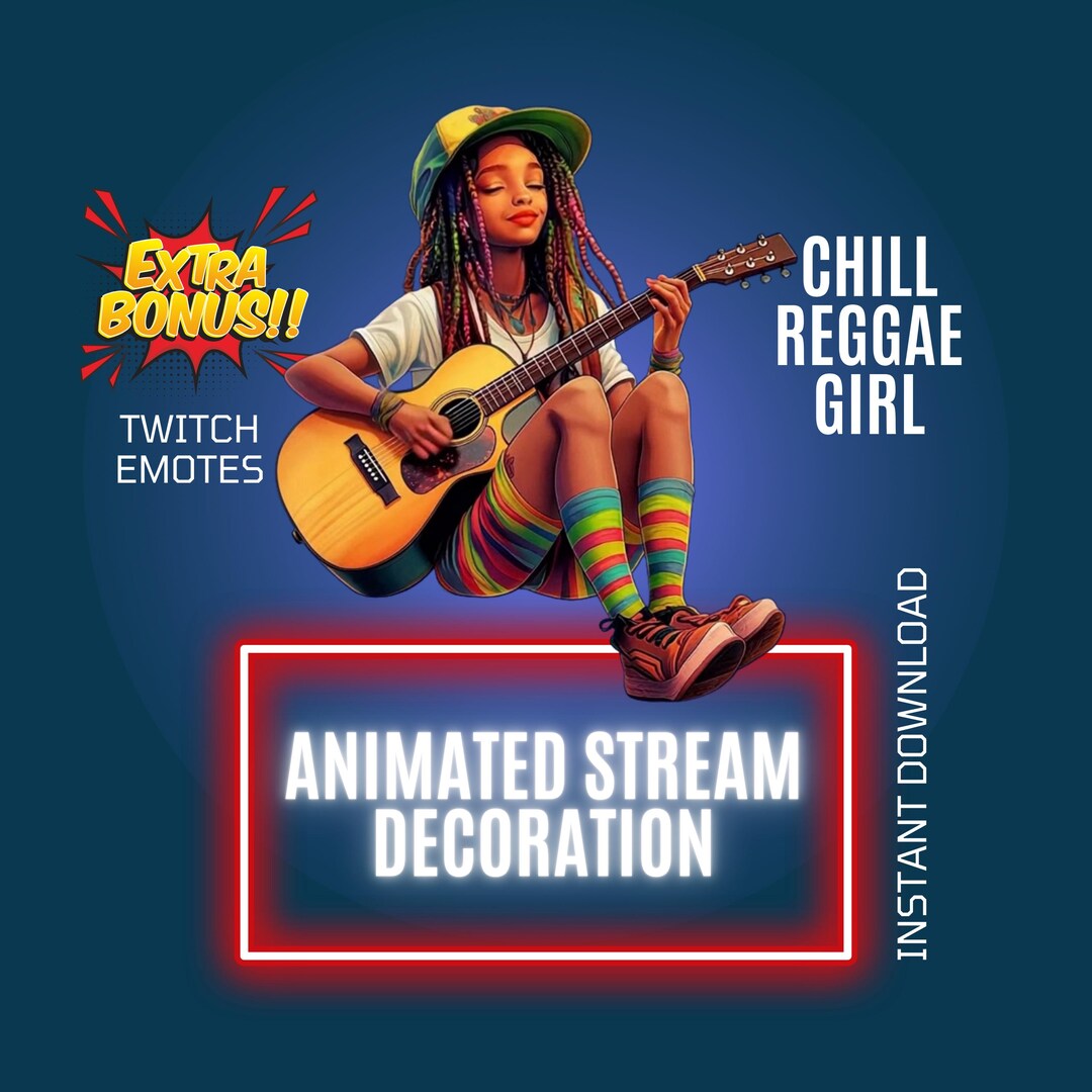 Chill Reggae Girl Guitar Stream Decoration: Animated Twitch Overlay ...
