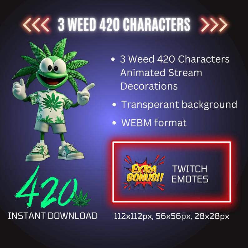 3 Weed 420 Twitch Stream Animated Decorations, Twitch 420 Animated ...