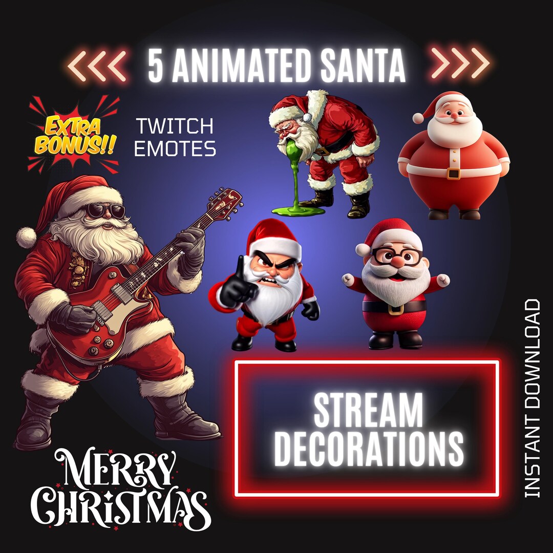 5 Animated Santa Twitch Christmas Stream Decors, Xmas Overlays & Emotes ...