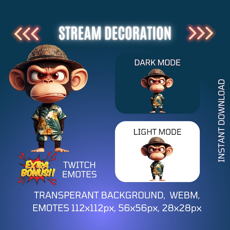 Angry Cartoon Monkey Stream Decoration, Twitch Animated Overlay, Funny ...