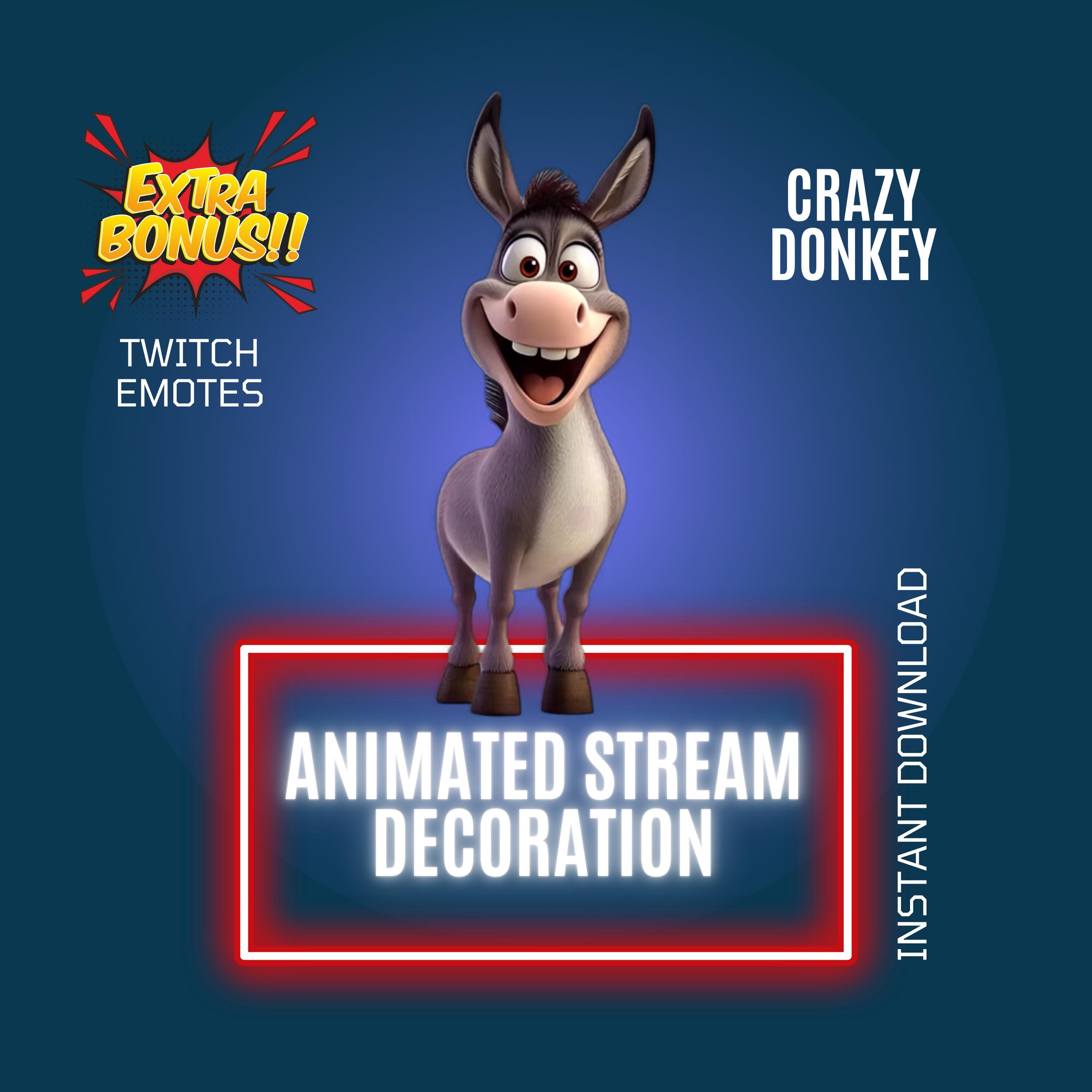 Animated Crazy Donkey Twitch Stream Decor, Funny Overlay & Emote Bundle ...