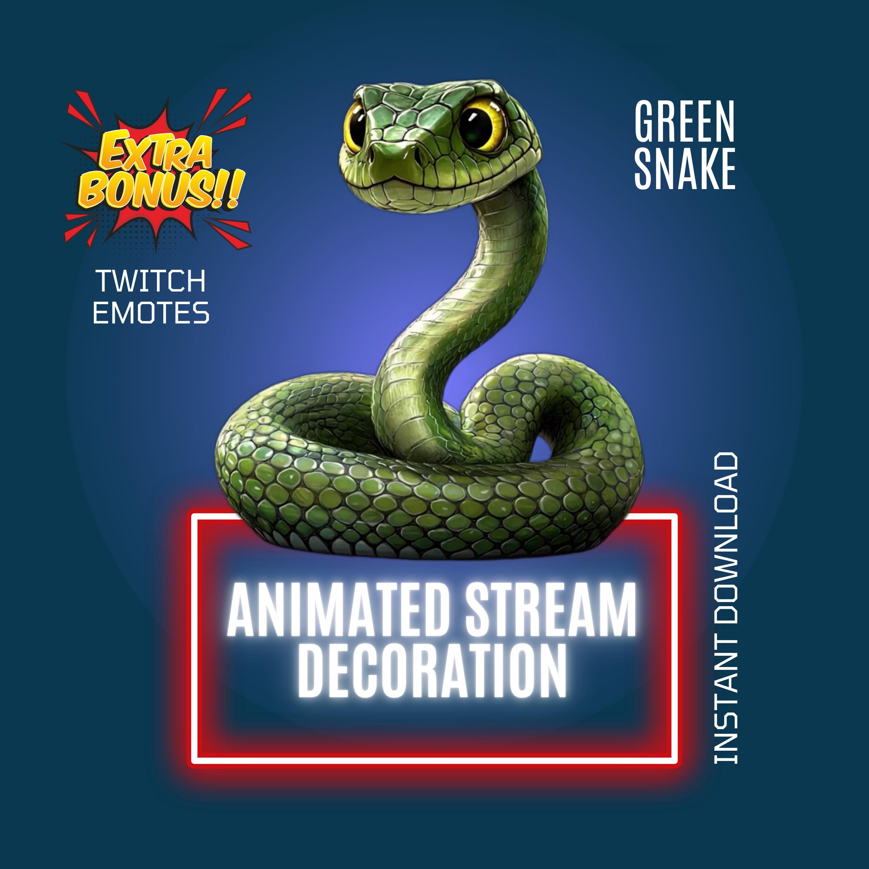Green Animated Snake Twitch Stream Decor, Gaming Overlay & Emote ...